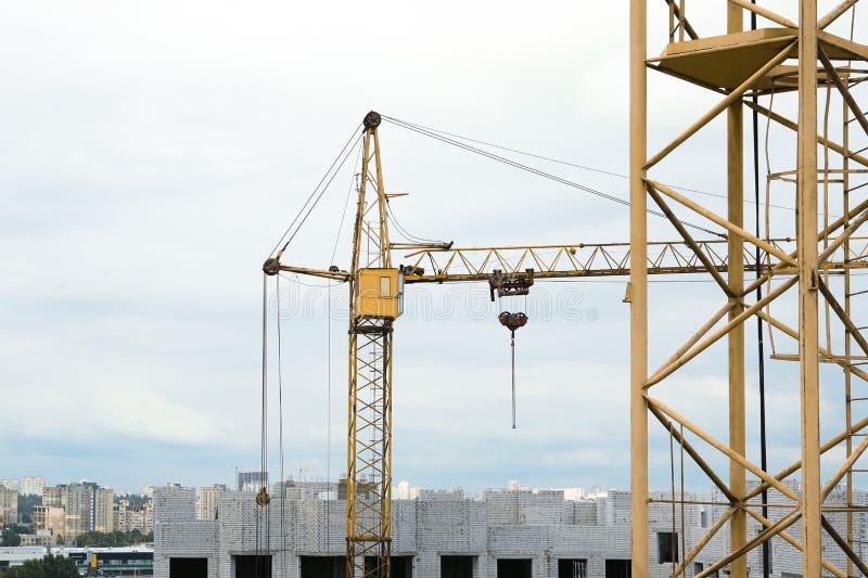 Construction Site with Tower Crane Near Unfinished Building Stock Photo ...