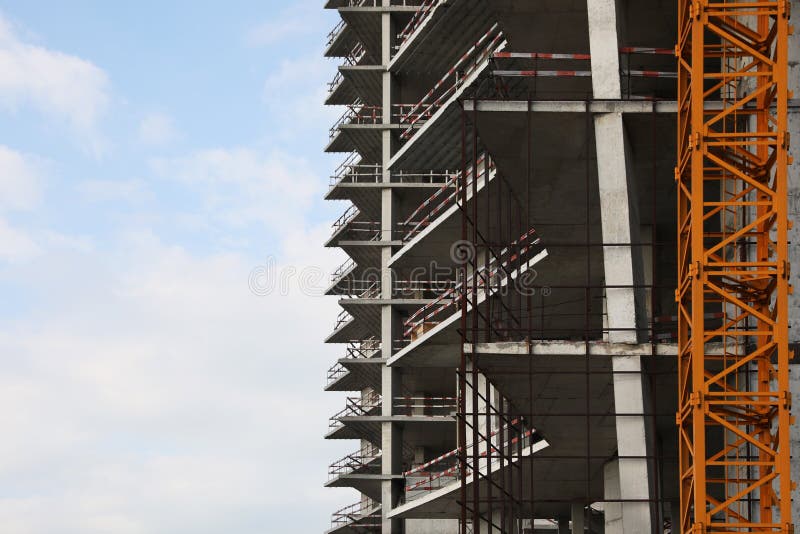 Construction Site with Tower Crane Near Unfinished Building Under ...