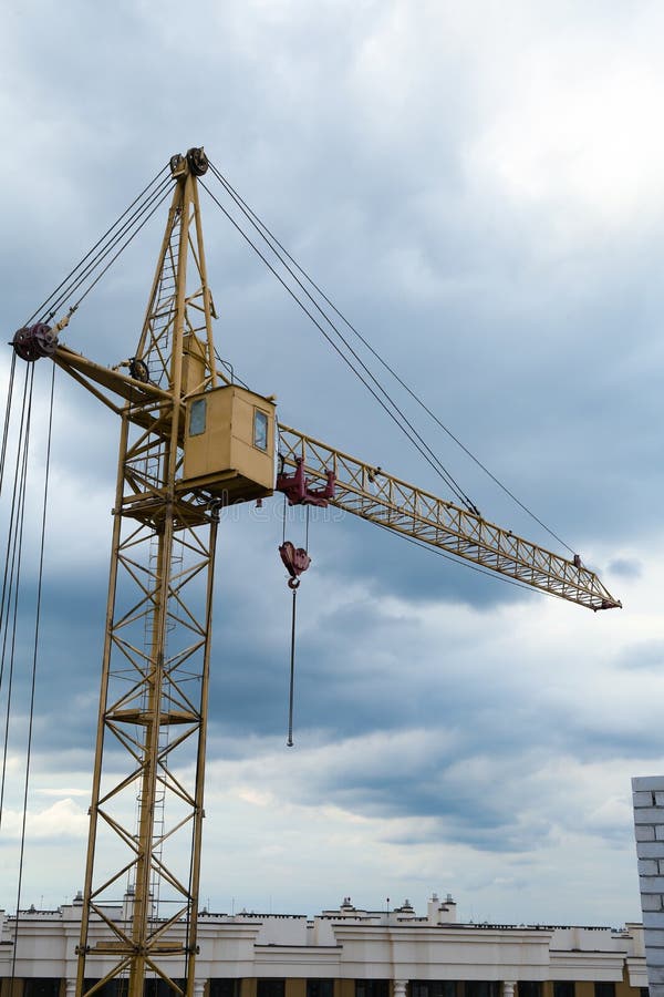 Construction Site with Tower Crane Under Beautiful Cloudy Sky Stock ...