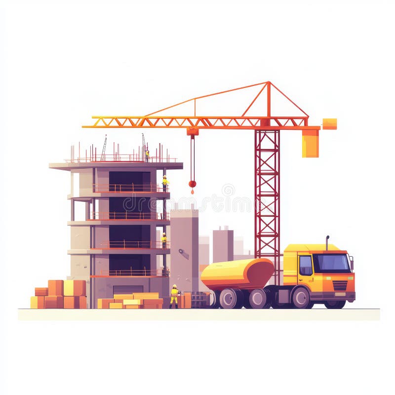 Construction Site Tower Crane Workers Building a High Rise Stock ...