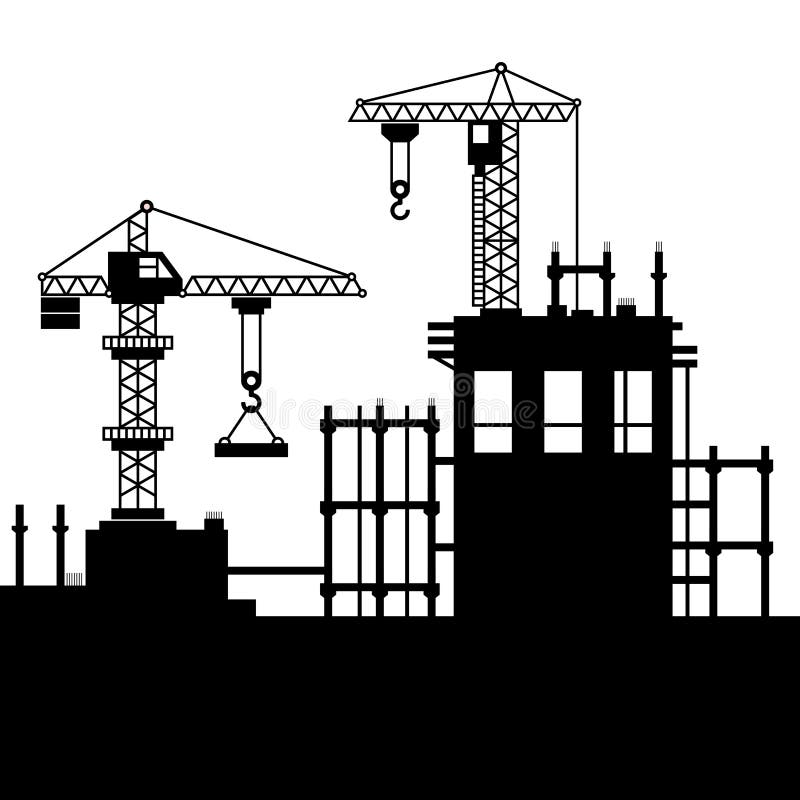 Construction Site with Tower Cranes. Vector Stock Vector - Illustration ...