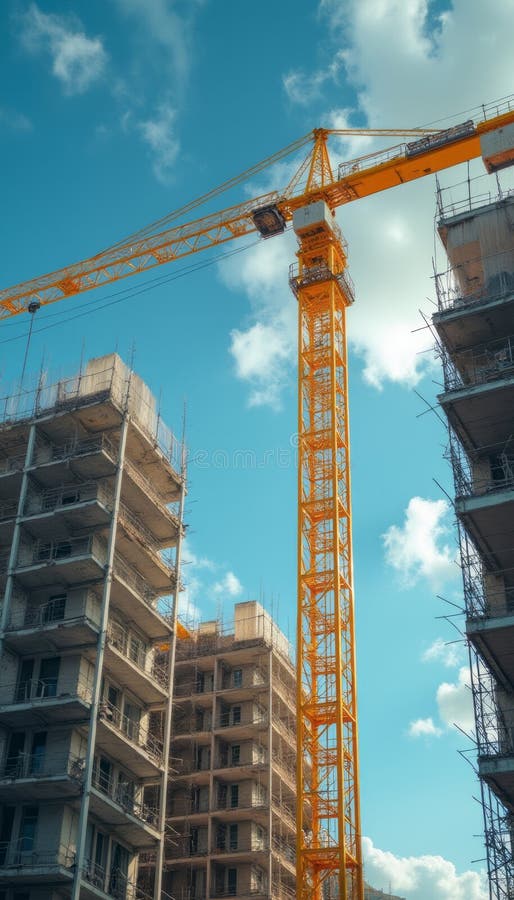 Construction Site with Towering Crane Against a Bright Blue Sky Stock ...