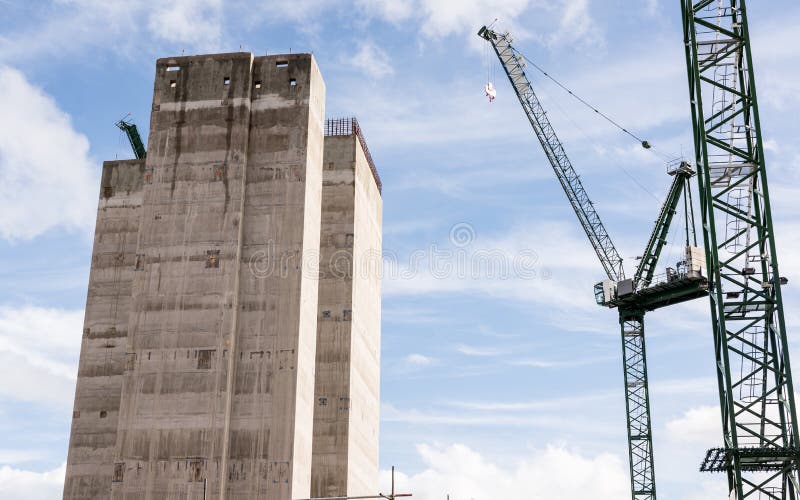 Concrete Core of a Tall Apartment Building Under Construction with ...