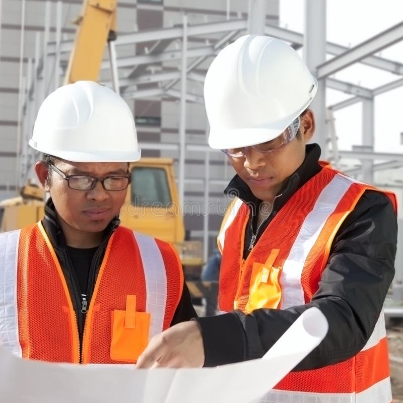 Site Manager and Construction Worker Checking Plans Stock Photo - Image ...