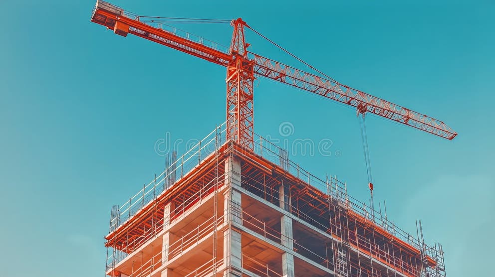Construction Site Under a Dramatic Sky with Scaffolding and Cranes at ...
