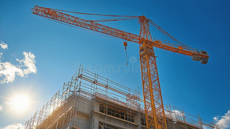 Construction Site Under a Dramatic Sky with Scaffolding and Cranes at ...