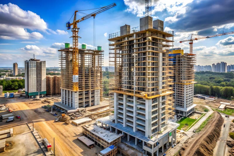 Construction Site with Unfinished High-rise Stock Illustration ...