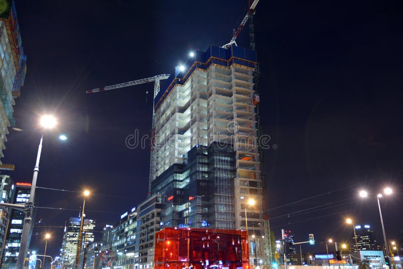 Construction Site of an Unit Tower Office Building at Night. Editorial ...