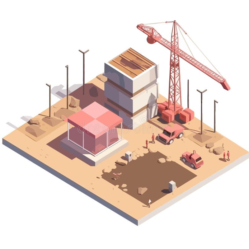 Construction Site Vector Isometric Illustration Illustration Stock ...