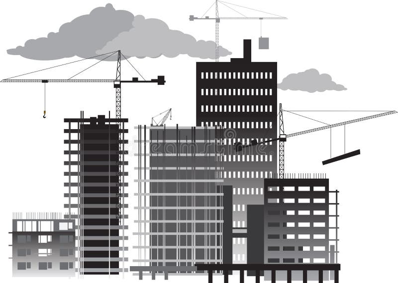 Construction Site Vector Silhouette Stock Vector - Illustration of ...