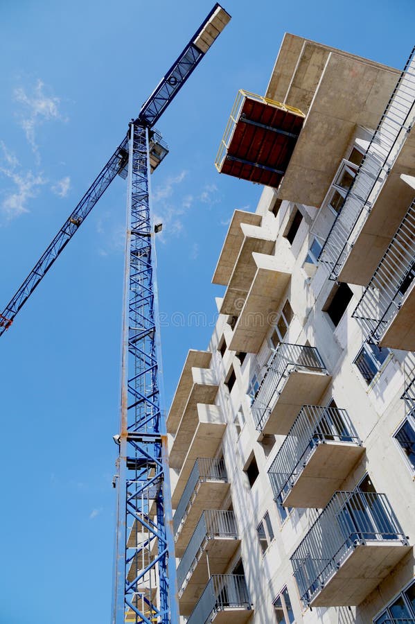 Construction Site, View from Below of the Building and the Crane Stock ...