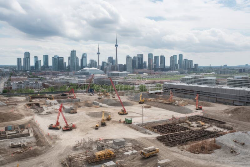 Construction Site with View of the City Skyline, Showing Scale and ...