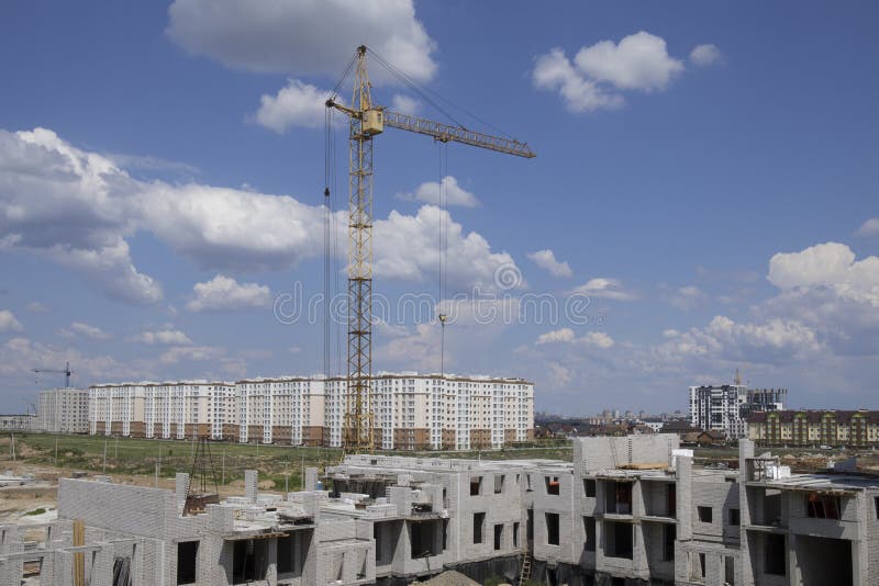 Construction Site View Including Several Cranes Working on a Building ...