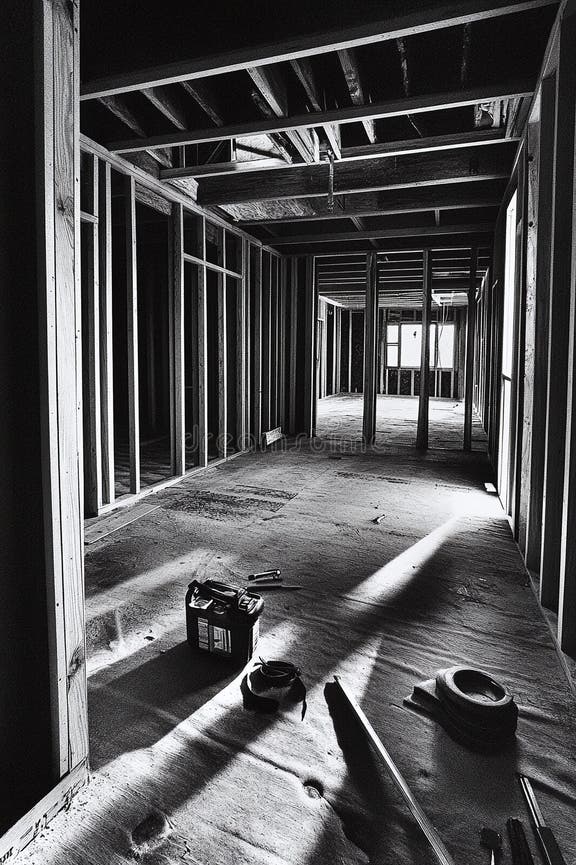 Construction Site View of a Partially Built Home with Interior Walls ...
