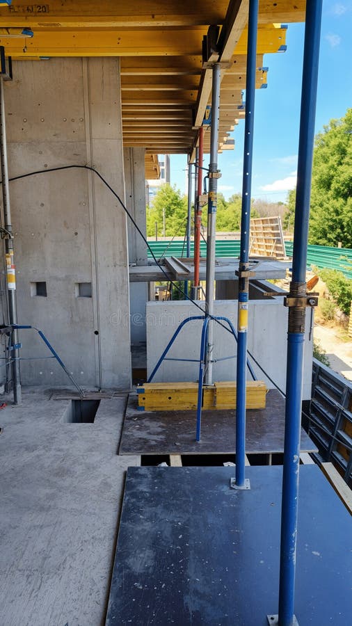Construction Site View Showing Scaffolding, Concrete, and Ongoing ...