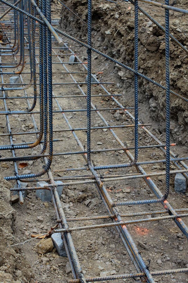 Construction Site View of Supported Grid of Steel Rebar Reinforcement ...
