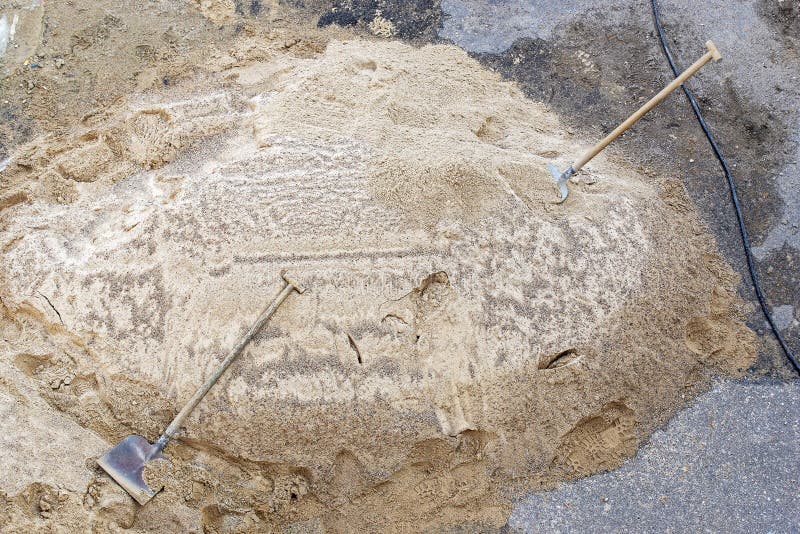Construction Site. View from Top. Heap of Sand and Two Shovels. Stock ...