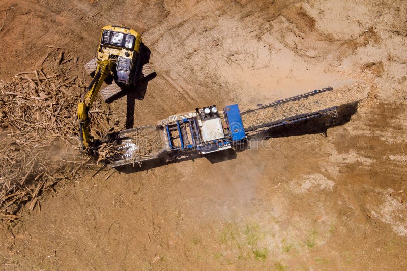 Construction Site View with Work Wood Chipping Machine the Chipper ...