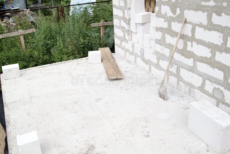 Construction Site on Which the Walls are Built of Gas Concrete B Stock ...