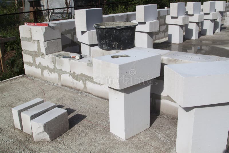 Construction Site on Which the Walls are Built of Gas Concrete Blocks ...