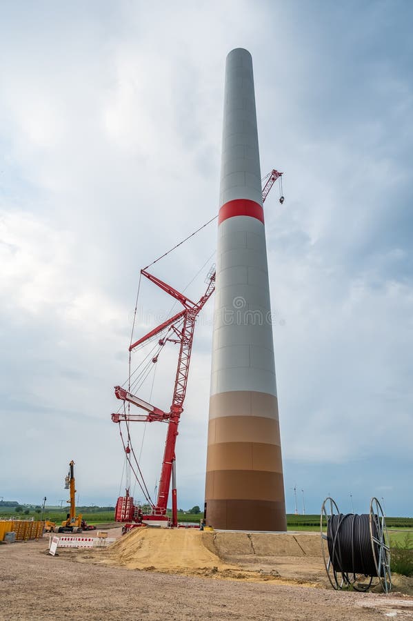 Construction Site of a Wind Turbine with Cable Reel in Front, Crane ...