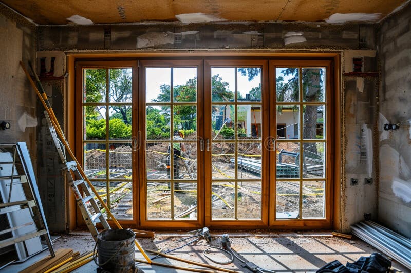 Construction Site through Window Stock Illustration - Illustration of ...