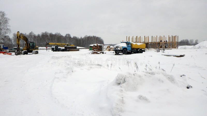 A Construction Site in Winter Stock Image - Image of season, winter ...