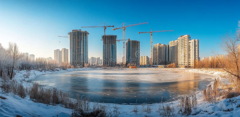 A Construction Site during Winter, with Several High-rises Under ...