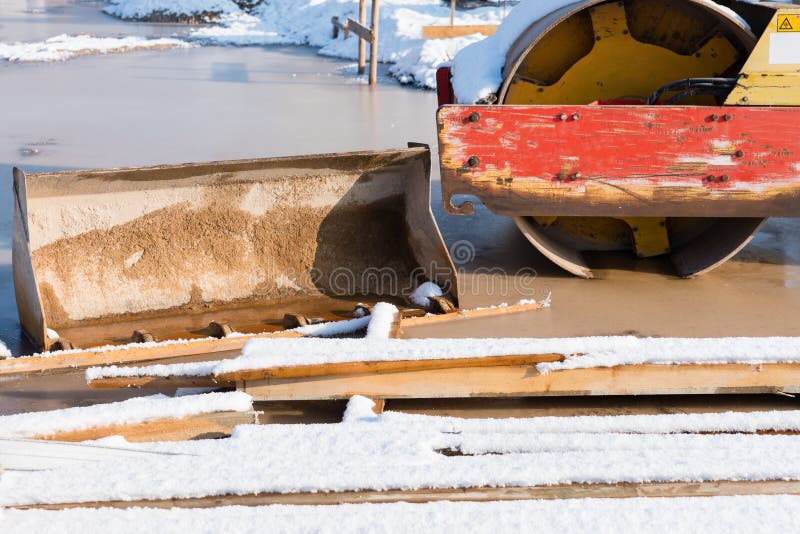 Construction Site in Winter Stock Image - Image of loader, material ...