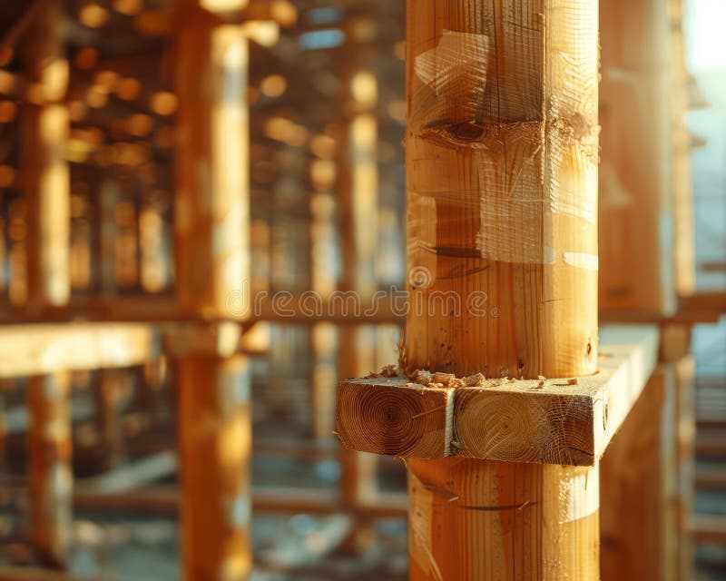Construction Site Wooden Supports Forming a Complex Building Frame ...