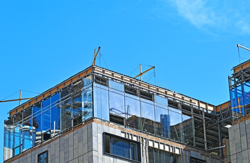 Construction site work stock photo. Image of blue, apartment - 214587378