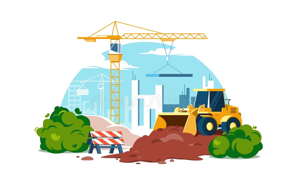 Construction Site Work in Progress with Machines Stock Vector ...