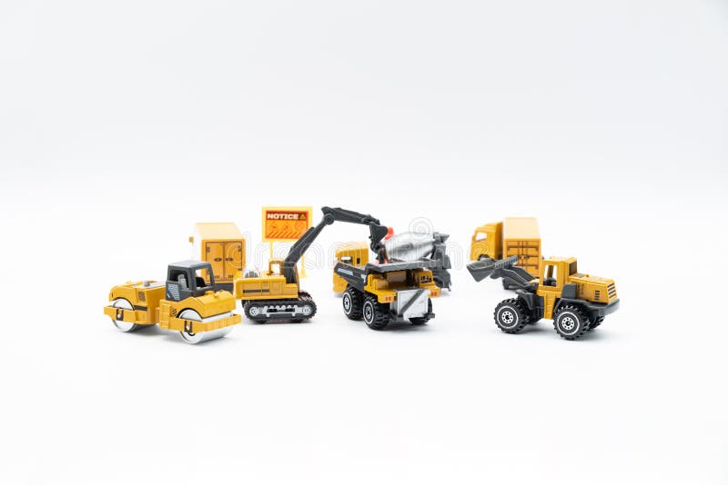 Construction Site Work Vehicles on White Background with Copy Space ...