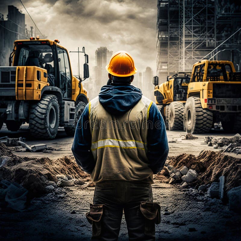 Construction Site Worker from the Back, Generative AI Stock ...
