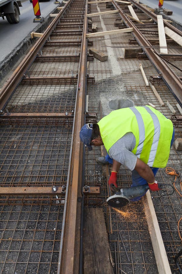 Construction Site with Worker Editorial Image - Image of high, hardhat ...