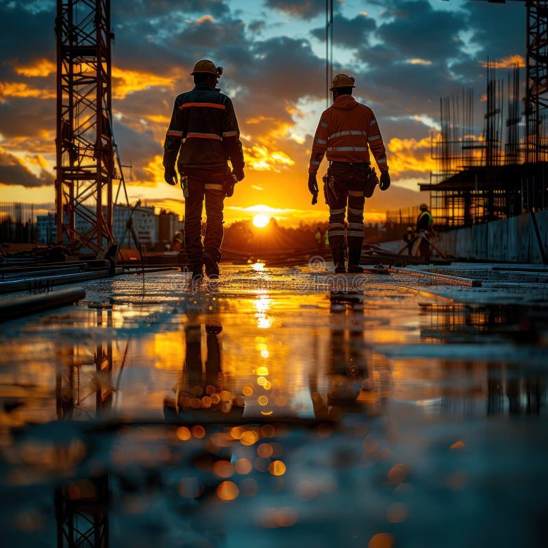 Construction Site Worker Silhouette: Foreman and Career Builder with ...