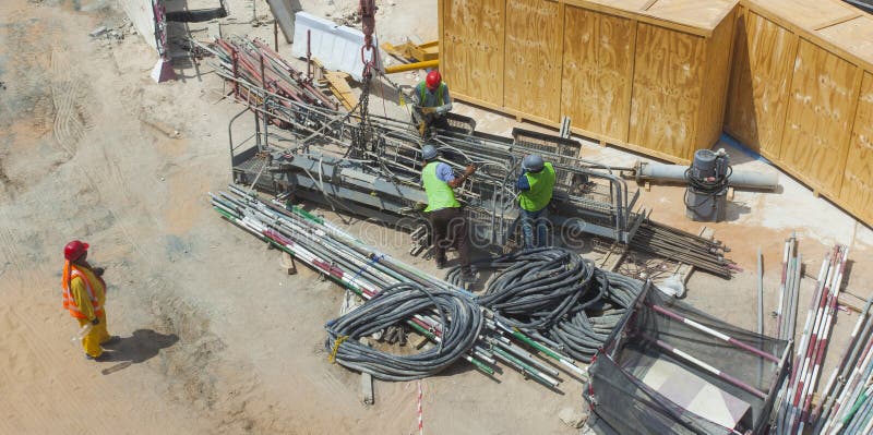 Construction Site with Workers Editorial Stock Photo - Image of project ...