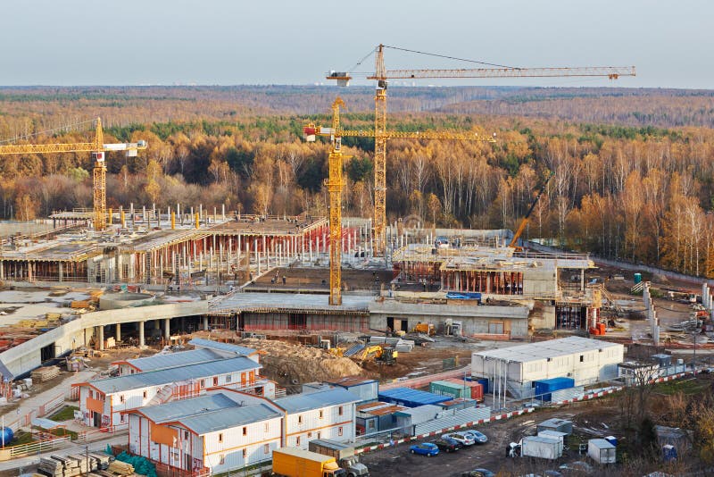 Large Construction Site with Foundations, Scaffolding and Cranes Stock ... Large Construction Site with Foundations, Scaffolding and Cranes Stock ...