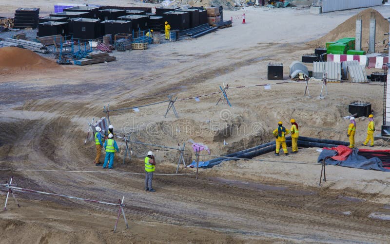 Construction Site with Workers Stock Photo - Image of people, expo ...