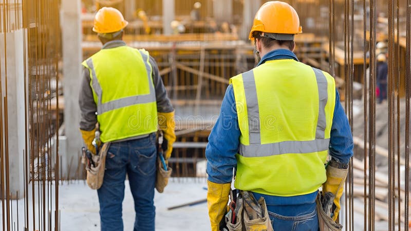 Construction Site Workers in Safety Gear Overseeing Project Development ...
