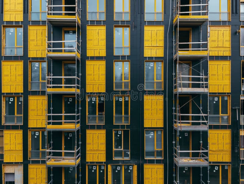 Construction Site with Yellow Panels and Scaffolding Stock Image ...