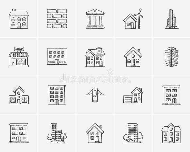 Construction Sketch Icon Set. Stock Vector - Illustration of living ...