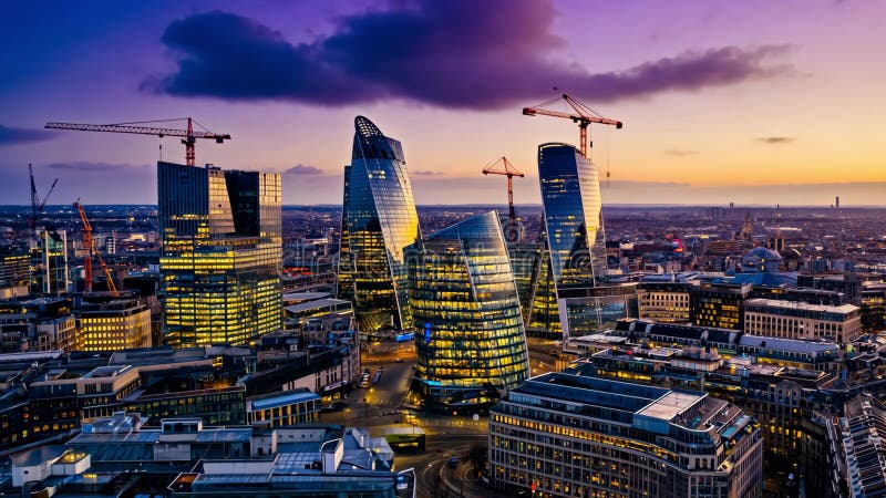 Construction and Skyline Transformation in London at Sunset with ...