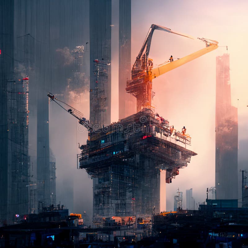 Construction Skyscraper Building Futuristic Stock Illustration ...