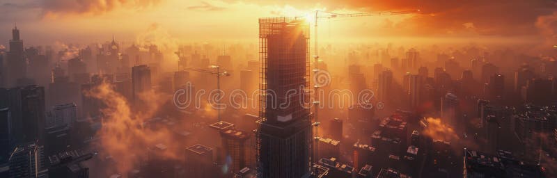 Construction of a Skyscraper in Dubai at Sunset Stock Image - Image of ...
