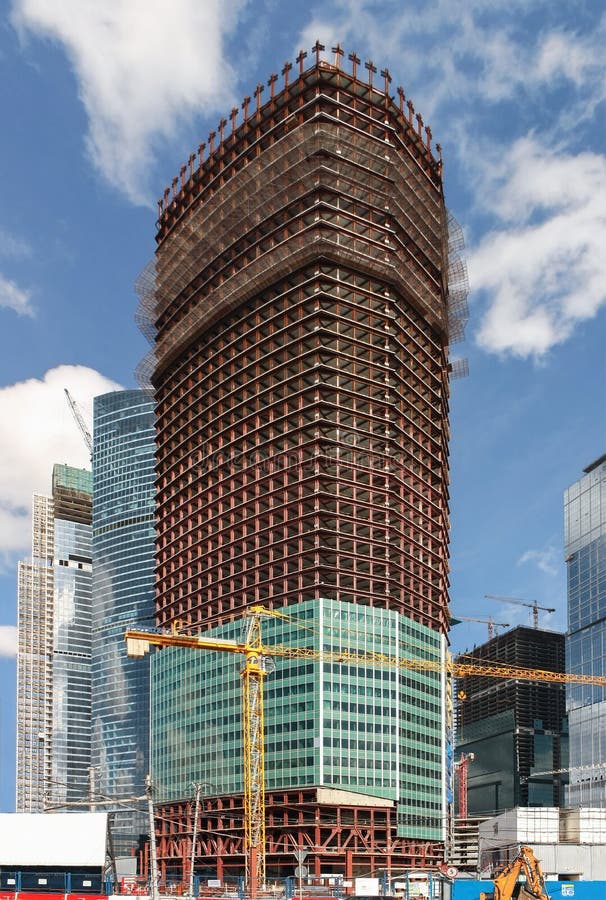 Construction of a Skyscraper. the Frame of the Tower with Partial ...