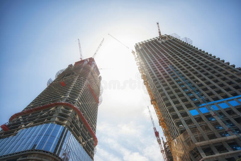 Construction of Skyscrapers Under Blue Sky Stock Image - Image of ...