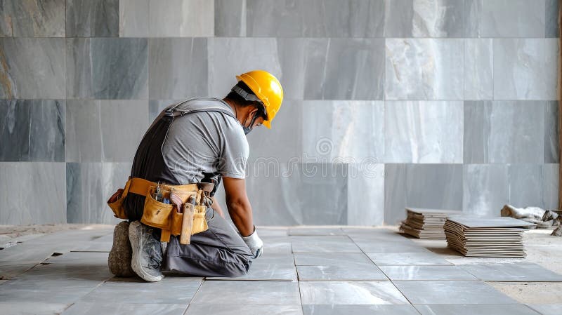 Construction Specialist Expertly Installing Large Format Tiles in a ...
