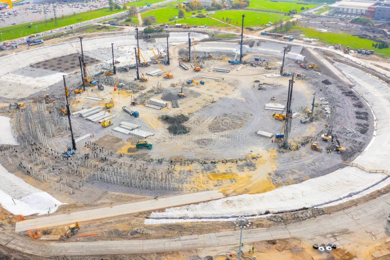 Construction of a Stadium, Exhibition Complex, Arena. Heavy Machines ...