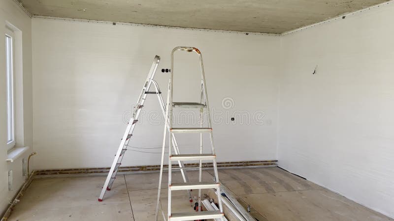 Construction Stairs in the Room Where they are Doing Repairs Stock ...
